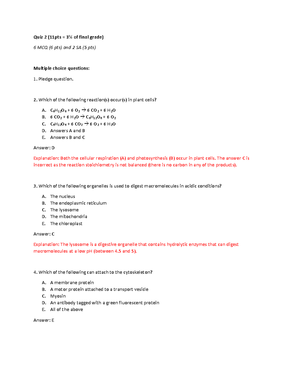 Quiz 2 Bio 1140 2022 Practice Questions And Explanations Studocu