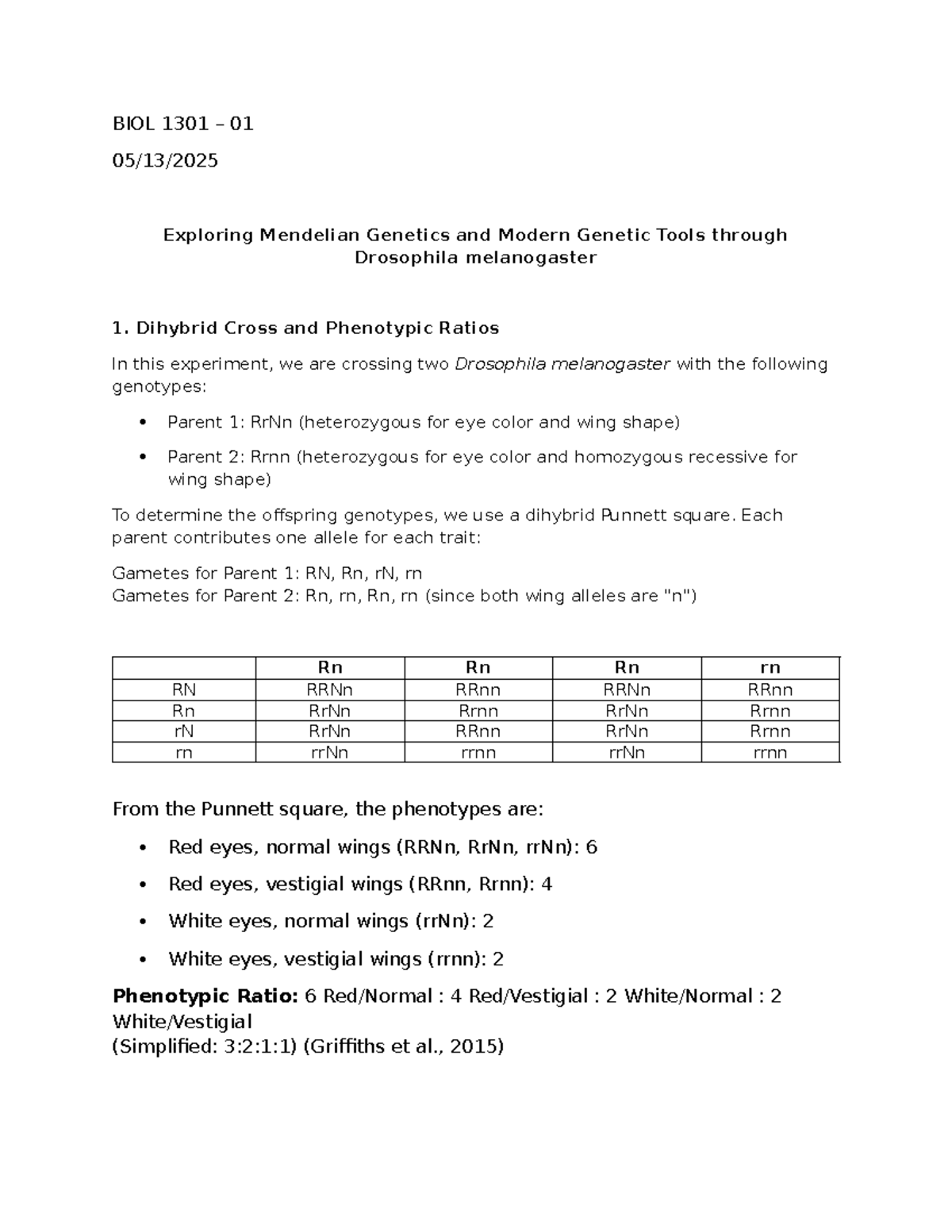 BIOL 1301 Week 5 - Dihybrid Cross & Genetic Analysis in Drosophila ...