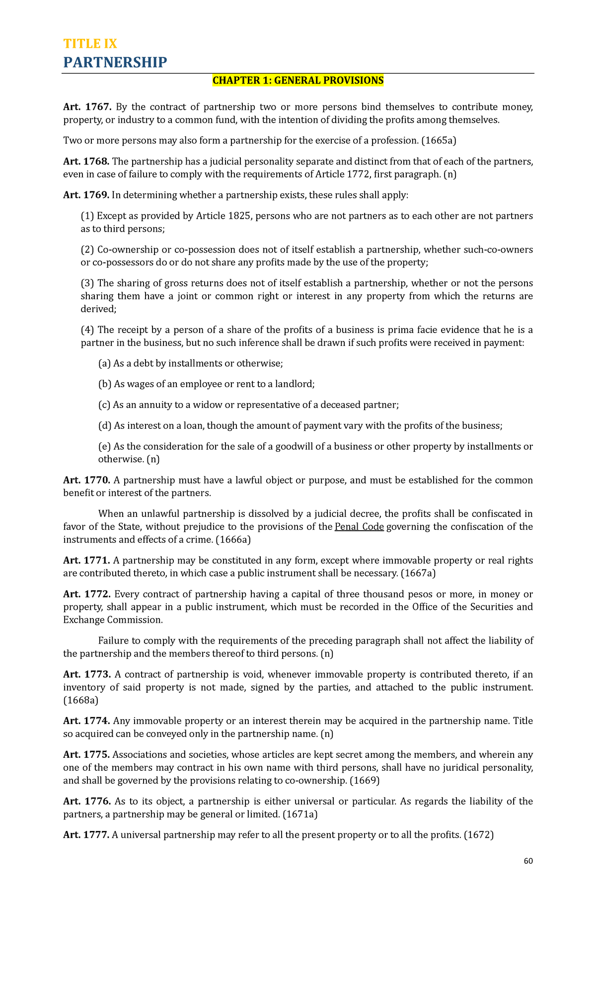 TITLE IX PARTNERSHIP: CHAPTER 1 - GENERAL PROVISIONS REVIEWER - Studocu