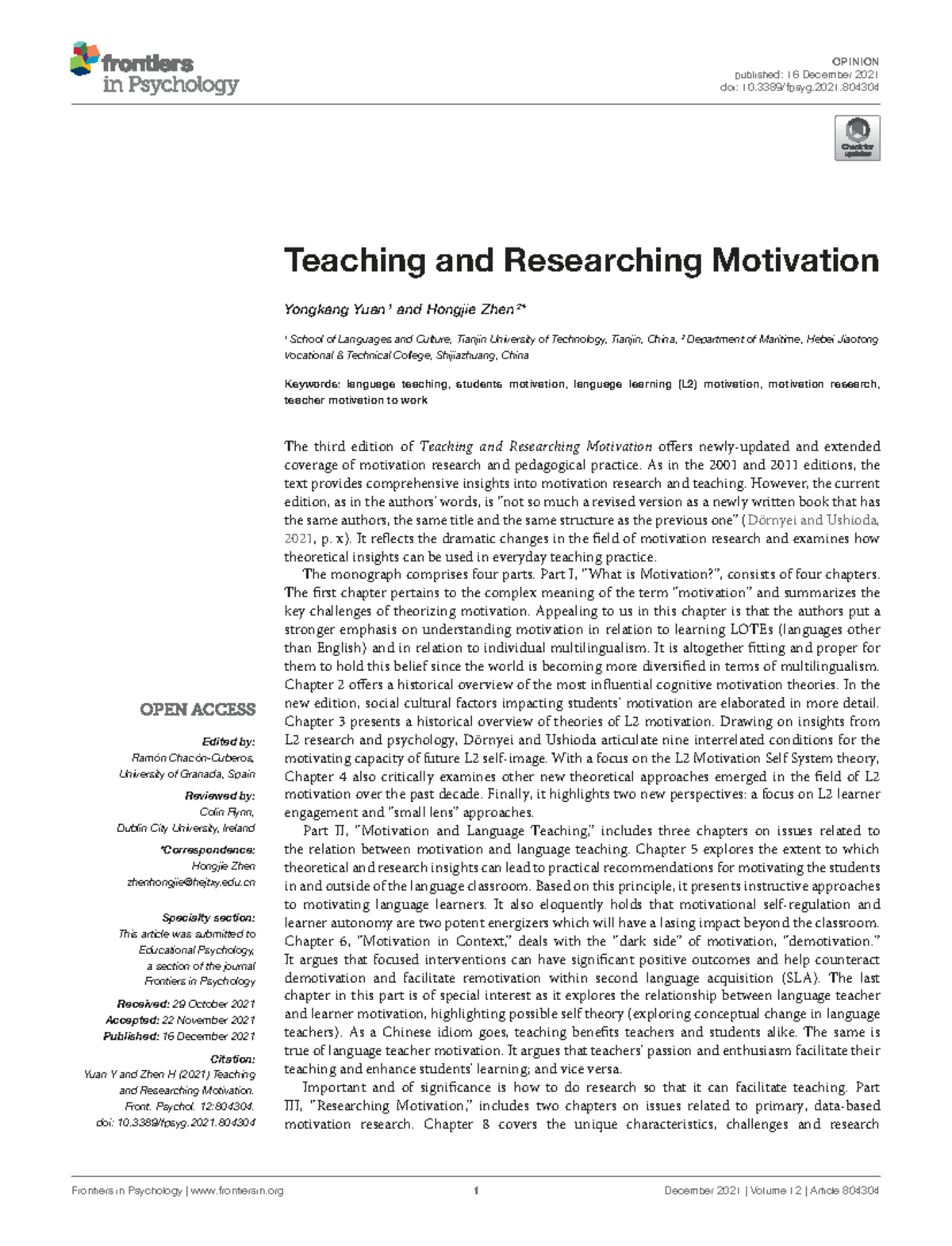 Teaching and Researching Motivation: Insights and Developments - Studocu