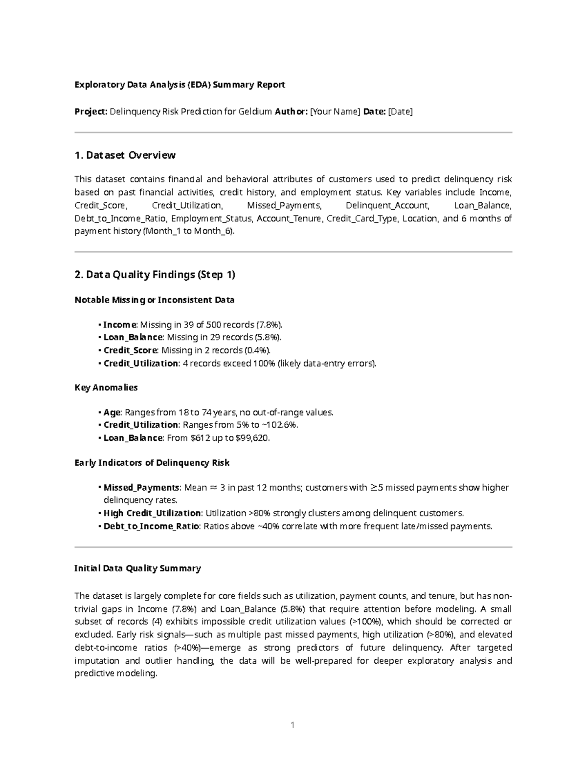 EDA Summary Report: Delinquency Risk Prediction Project - Studocu