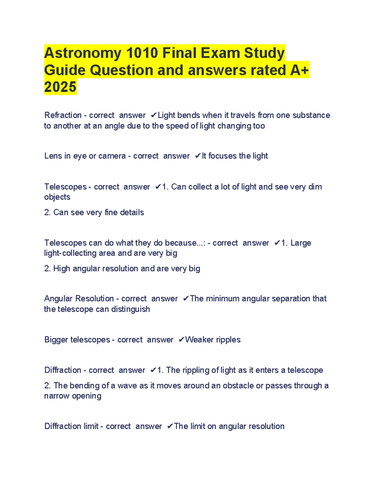 ASTR 1010 Exam 3 Study Guide: Questions & Answers for 2025 - Studocu