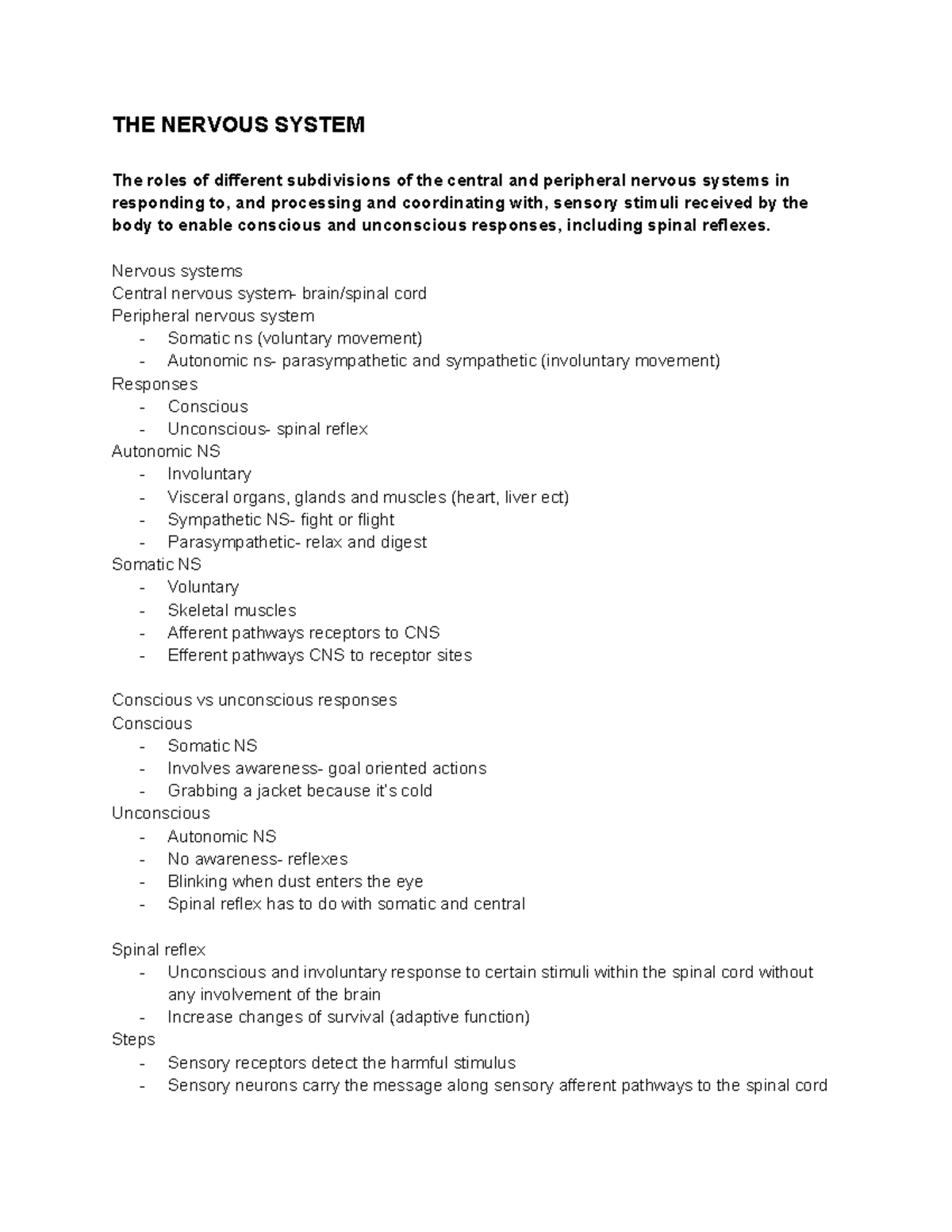 Psych Revision: Nervous System & Stress Responses (PSY 101) - Studocu