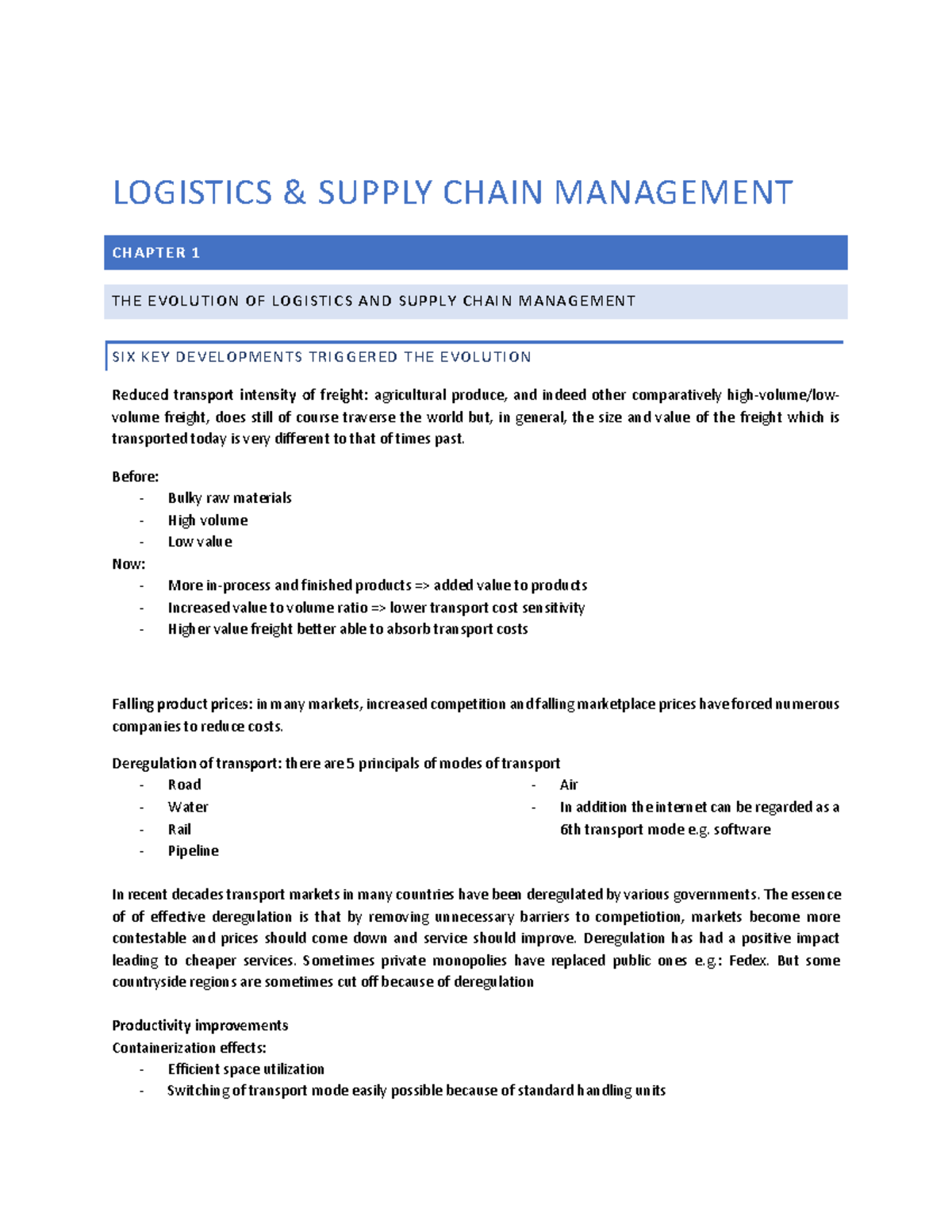 Logistics & SCM Overview: Key Concepts & Developments Summary - Studocu