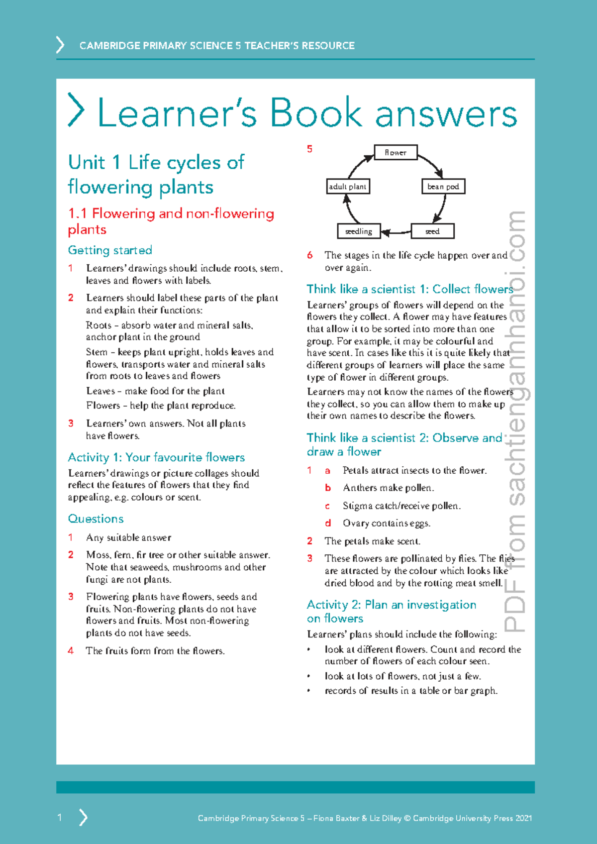 Science LB Answers Stage 5: Cambridge Primary Science Resource Guide ...