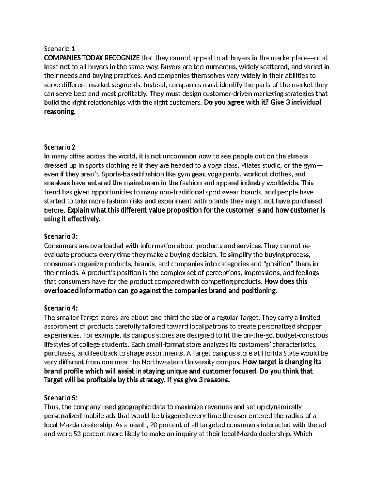 Marketing Strategy Scenarios - Practice Work Analysis - Studocu