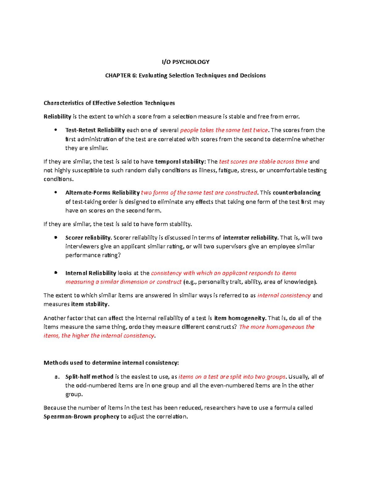 Chapter 6 Module Aamodt - I/O PSYCHOLOGY CHAPTER 6: Evaluating Selection Techniques and ...