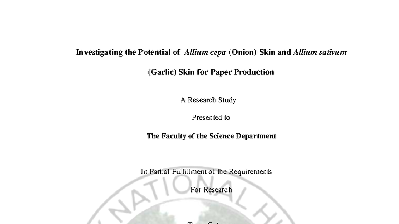 Exploring Sustainable Paper Production from Onion and Garlic Skins: A ...