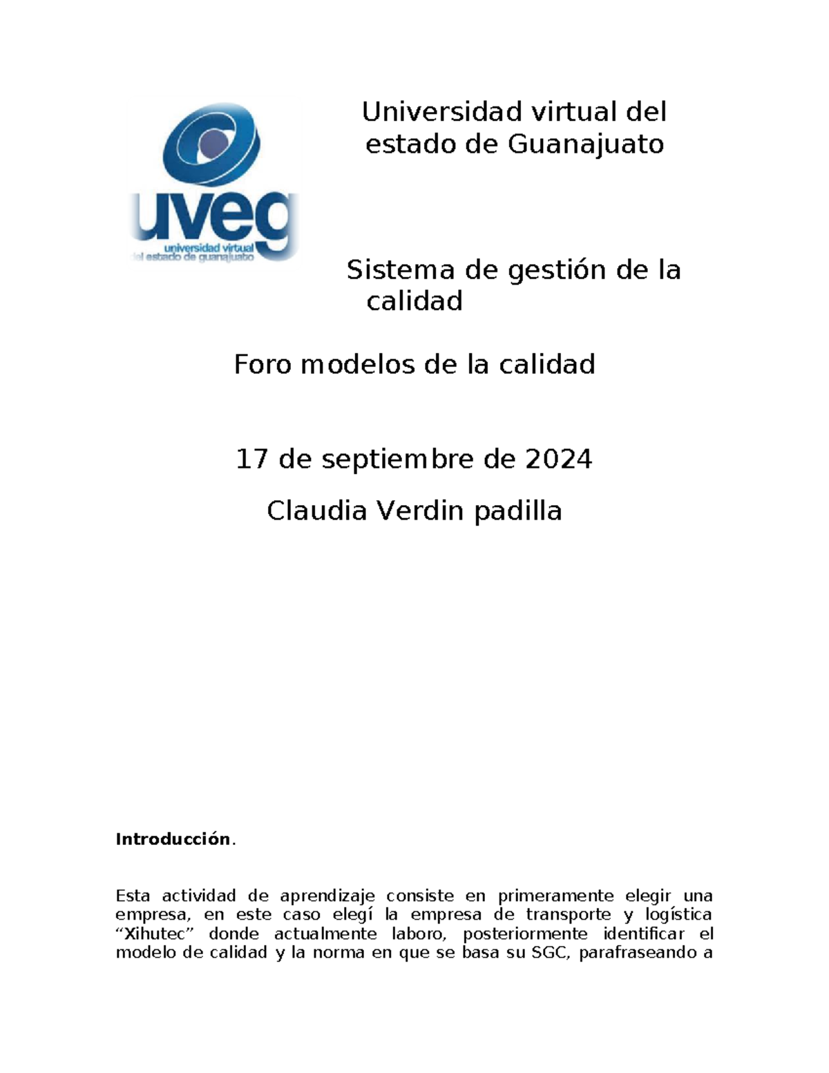 Modelos de Calidad en SGC: Comparativa y Análisis (2024) - Studocu
