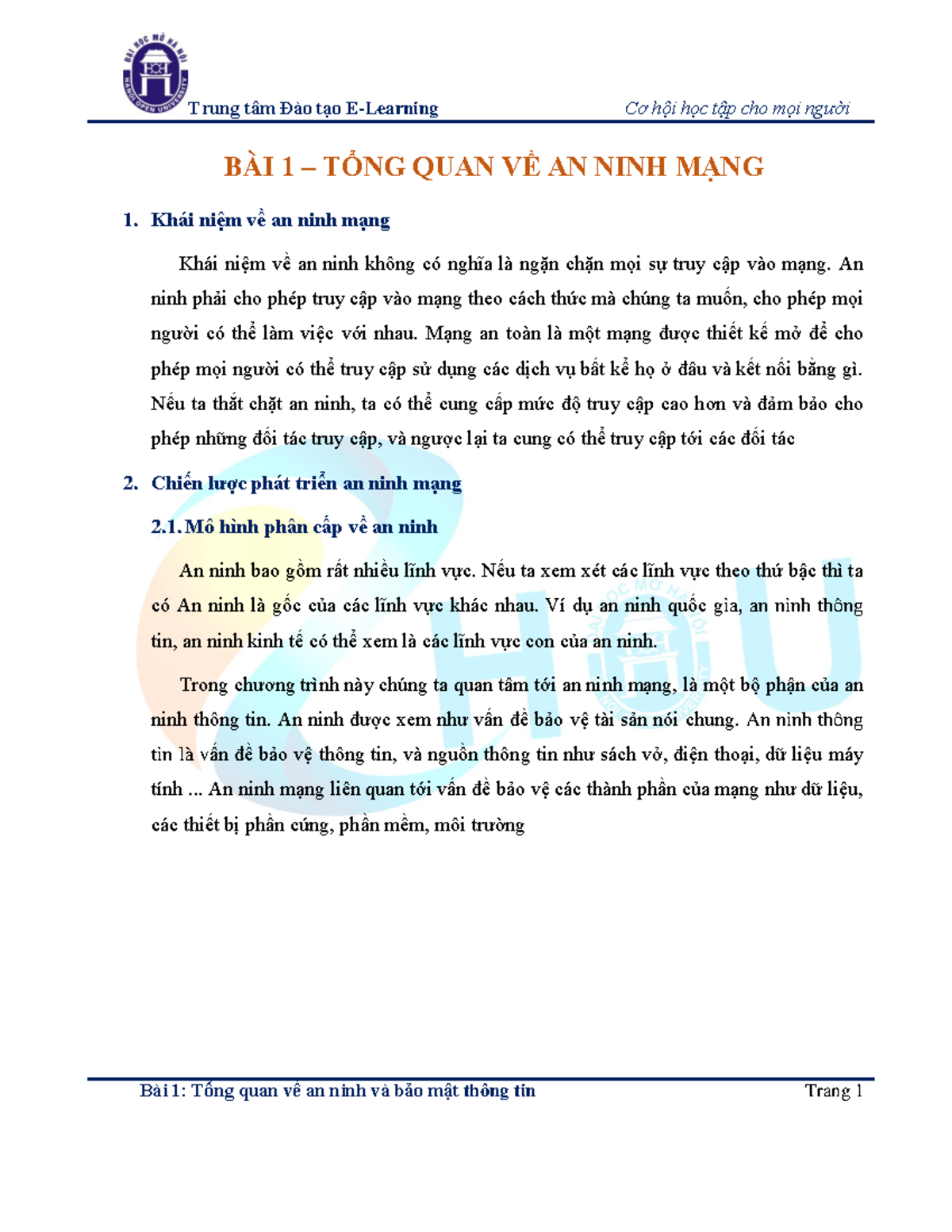 Bài 1: Tổng quan về An ninh mạng - 123 - Studocu
