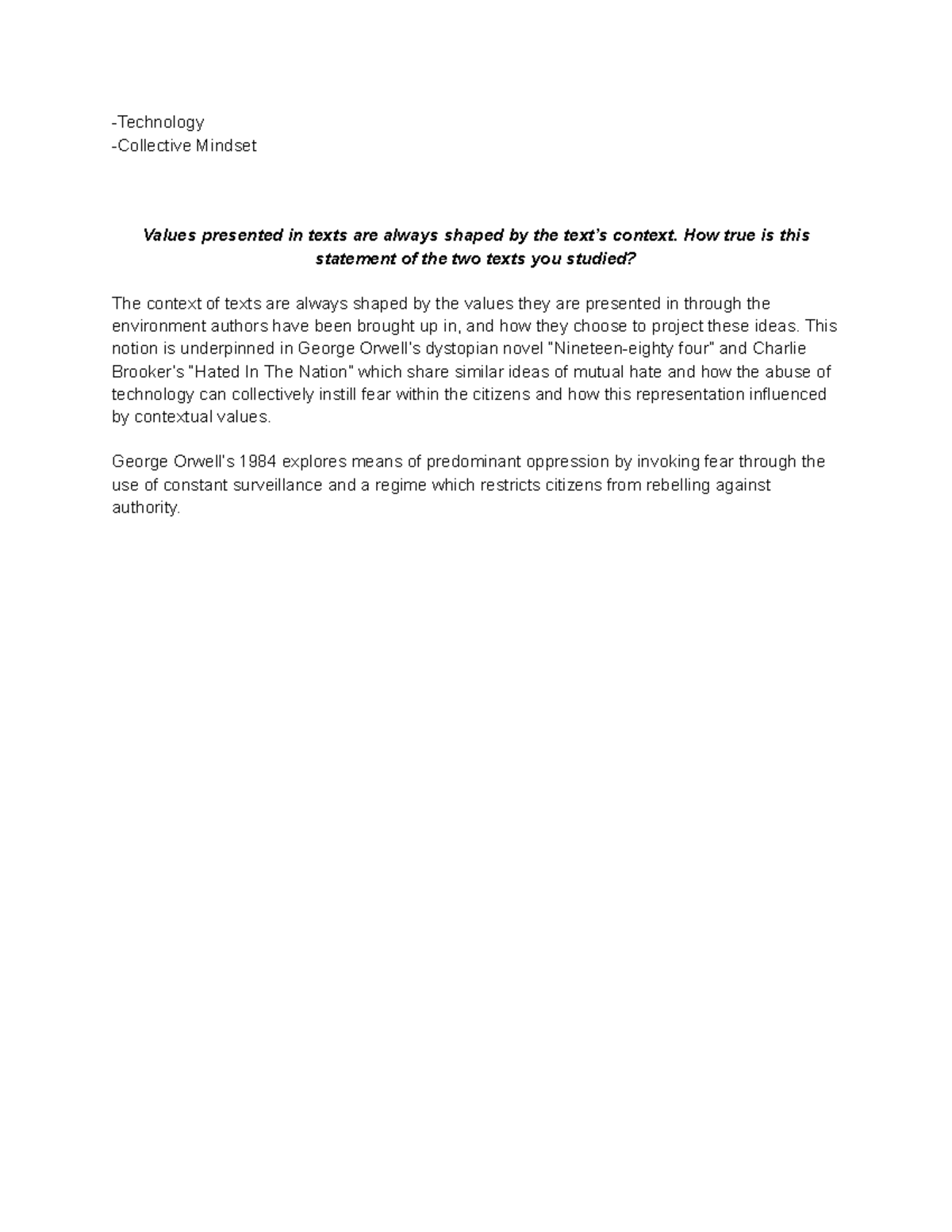 1984 & Black Mirror: Analyzing Contextual Values in Dystopian Texts ...