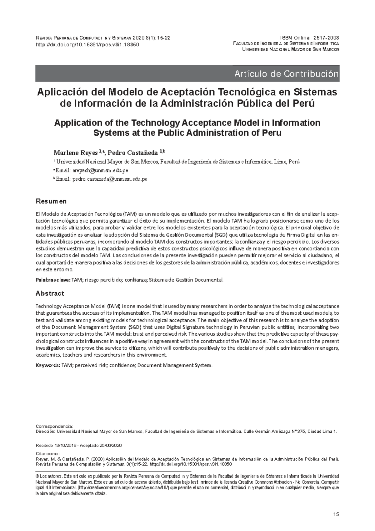 Aplicación del Modelo TAM en Sistemas de Información Pública - 2020 ...