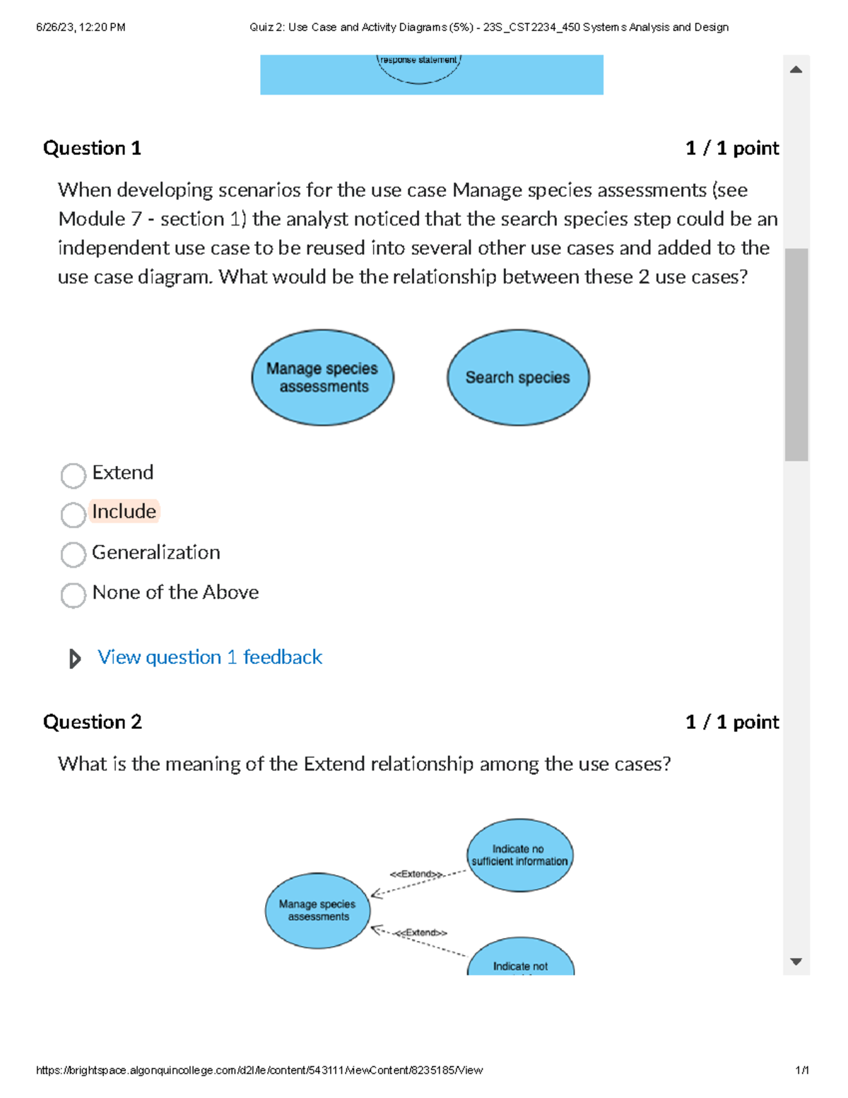 Quiz 2: Use Case & Activity Diagrams (5%) - CST2234 Systems Analysis 2 ...