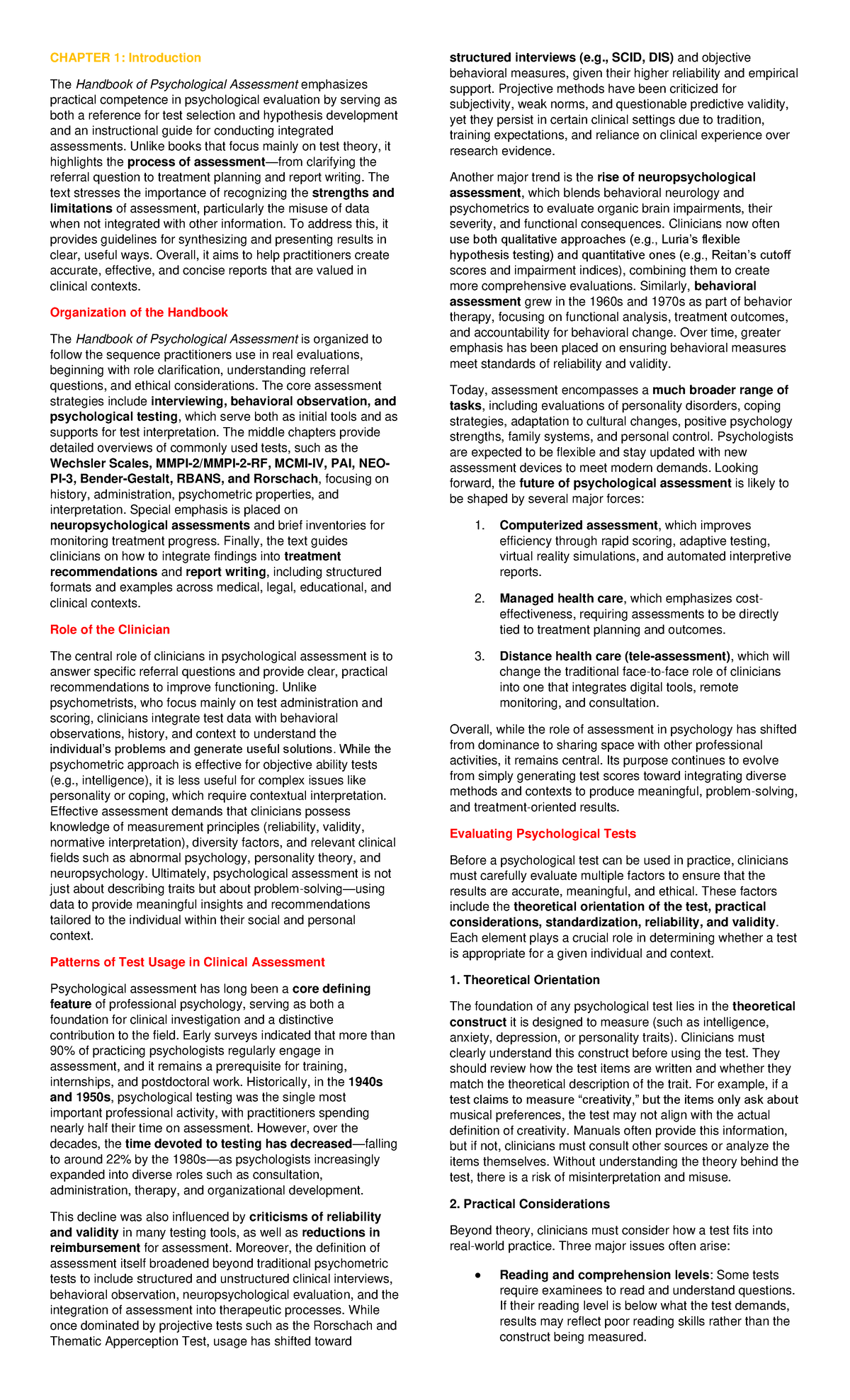 CHAPTER 1-3: Overview of Psychological Assessment Techniques - Studocu