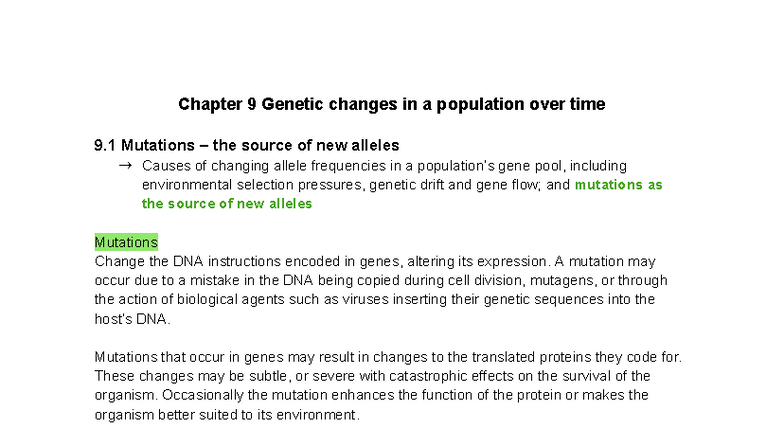 Unit 4 AOS2 Bio Notes: Genetic Changes & Evolutionary Processes - Studocu