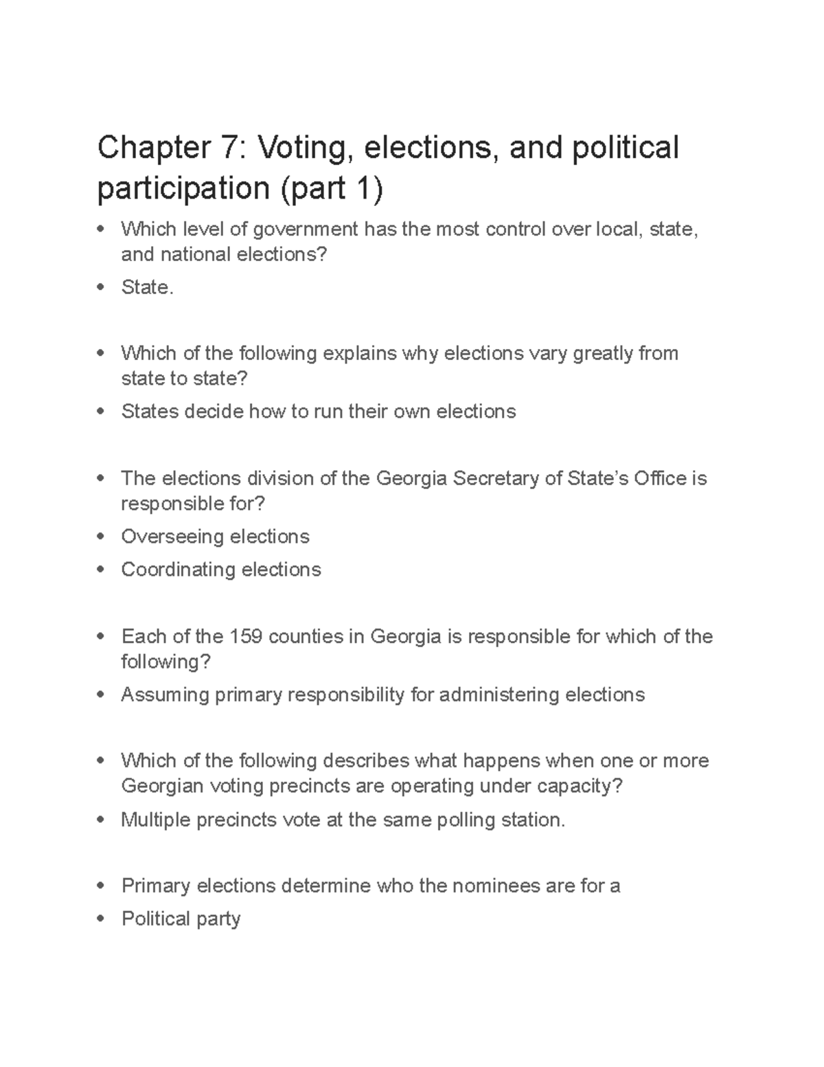 Chapter 7: Voting & Elections in GA - Part 1 (Govt Overview) - Studocu