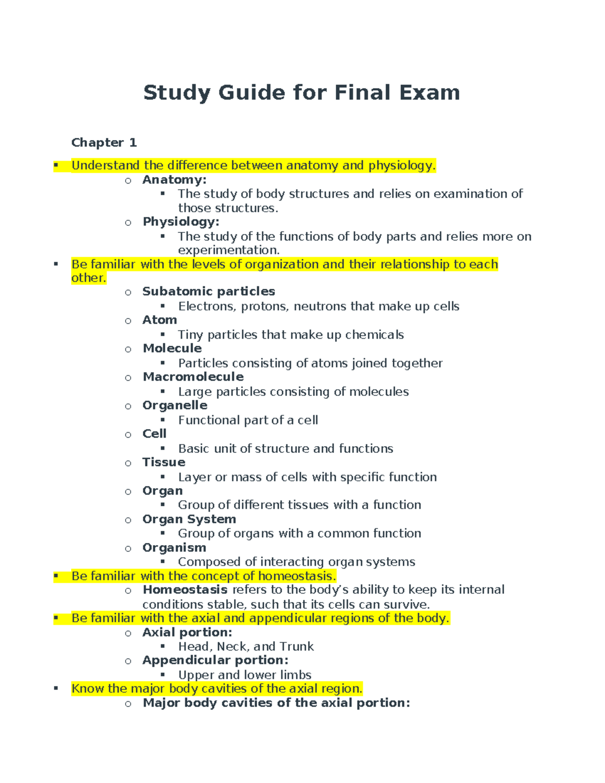Final Exam Study Guide for Anatomy and Physiology (Course Code) - Studocu