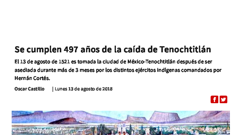 La caída de Tenochtitlán: 497 años de historia y legado - Studocu