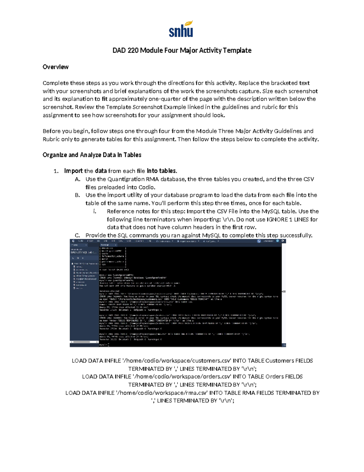 DAD 220 Module Four Major Activity: Data Analysis and Queries Guide - Studocu