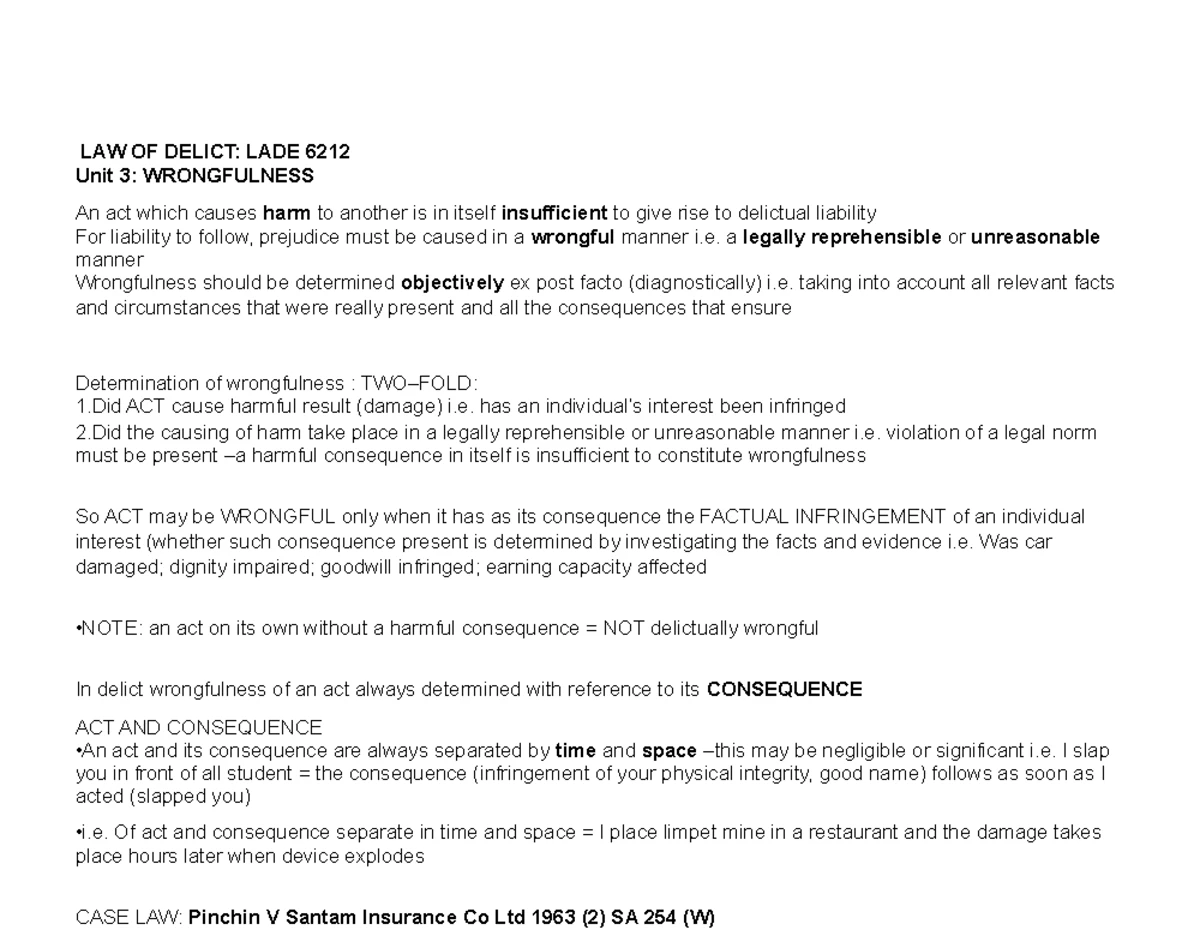 Elements of delict - Elements of a delict There are 5 main elements in ...