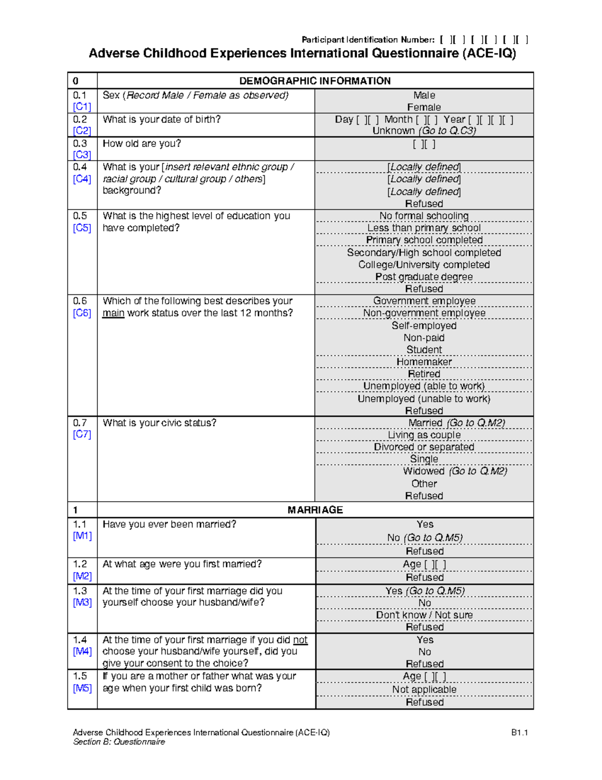 Adverse Childhood Experiences International Questionnaire (ACE-Q) - Studocu