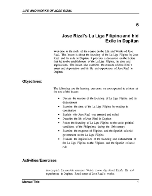 Module 2 The Development of Filipino Consciousness and nationalism - LIFE AND WORKS OF JOSE ...