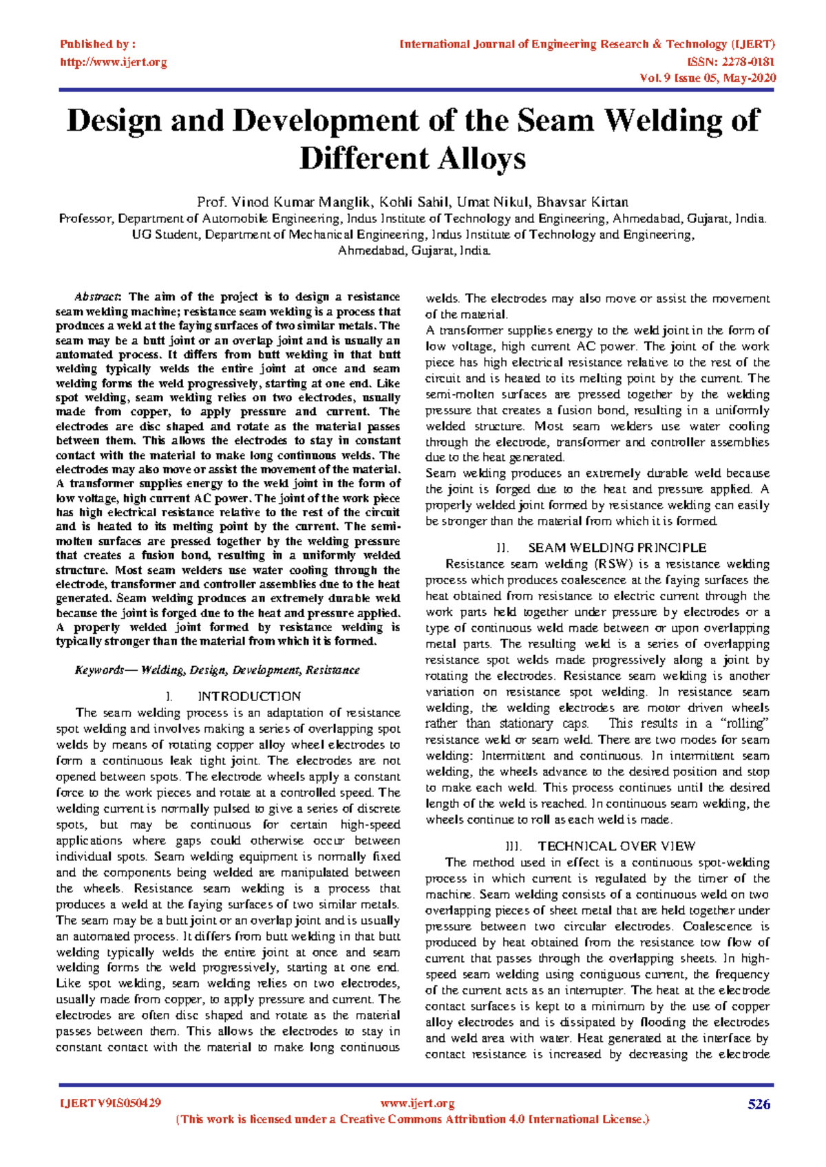 Design & Development of Seam Welding for Alloys - IJERT V9I5 - Studocu