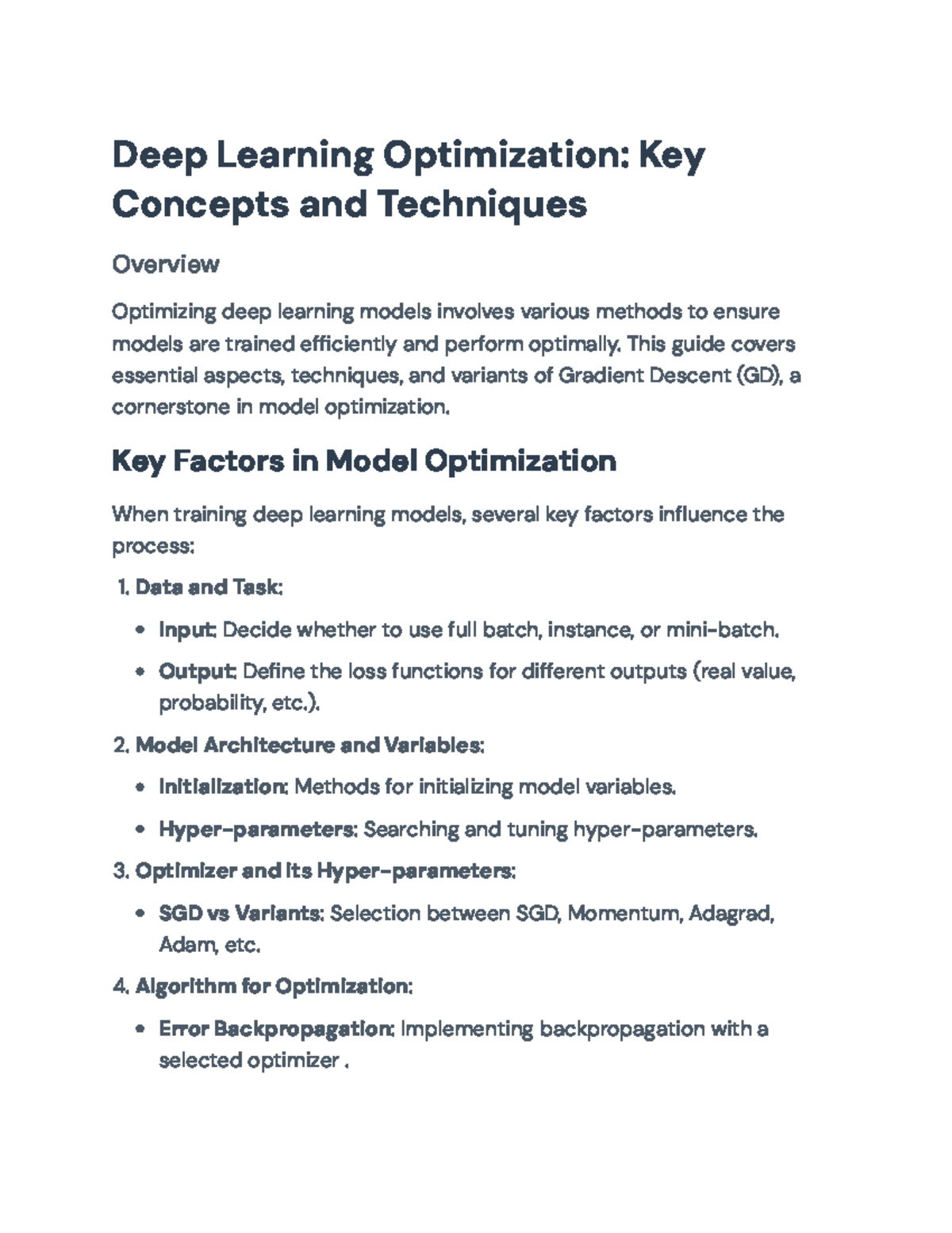 Deep Learning Optimization Techniques: A Comprehensive Overview - Deep Learning Optimization ...