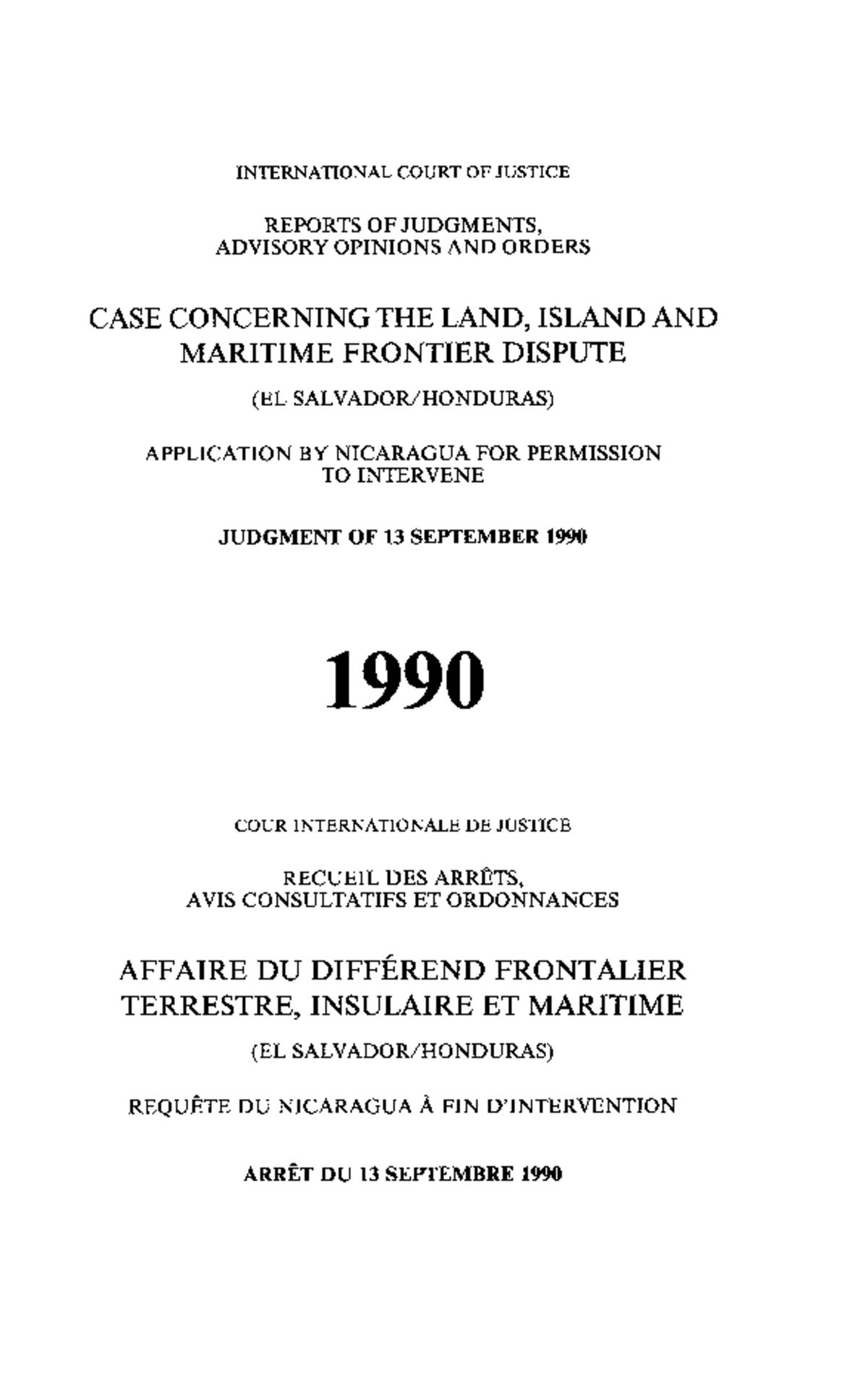ICJ Case Report: Land, Island & Maritime Frontier Dispute (El Salvador ...