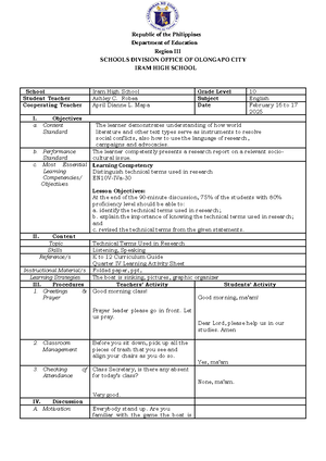 DLL 4 - Detailed lesson plan in English 10 - 4th Quarter LESSON ...