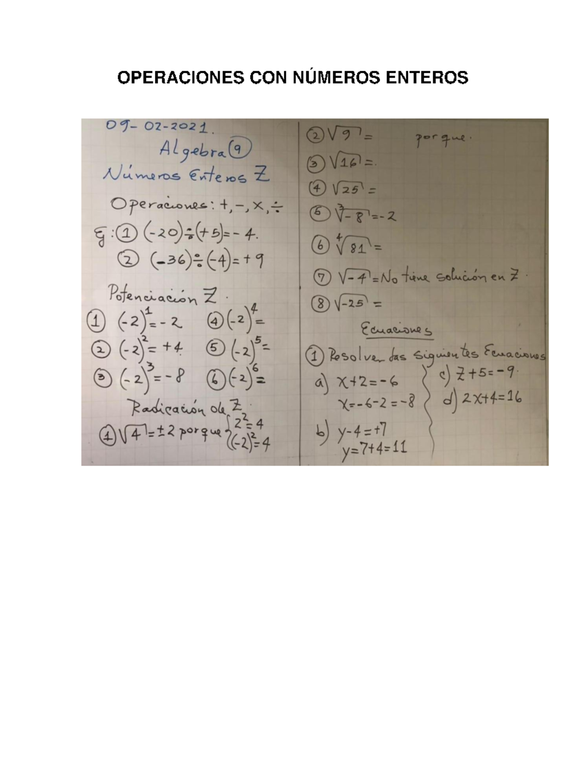 Operaciones CON Números Enteros - PLANIFICACION MENSUAL Y DIARIAS ...