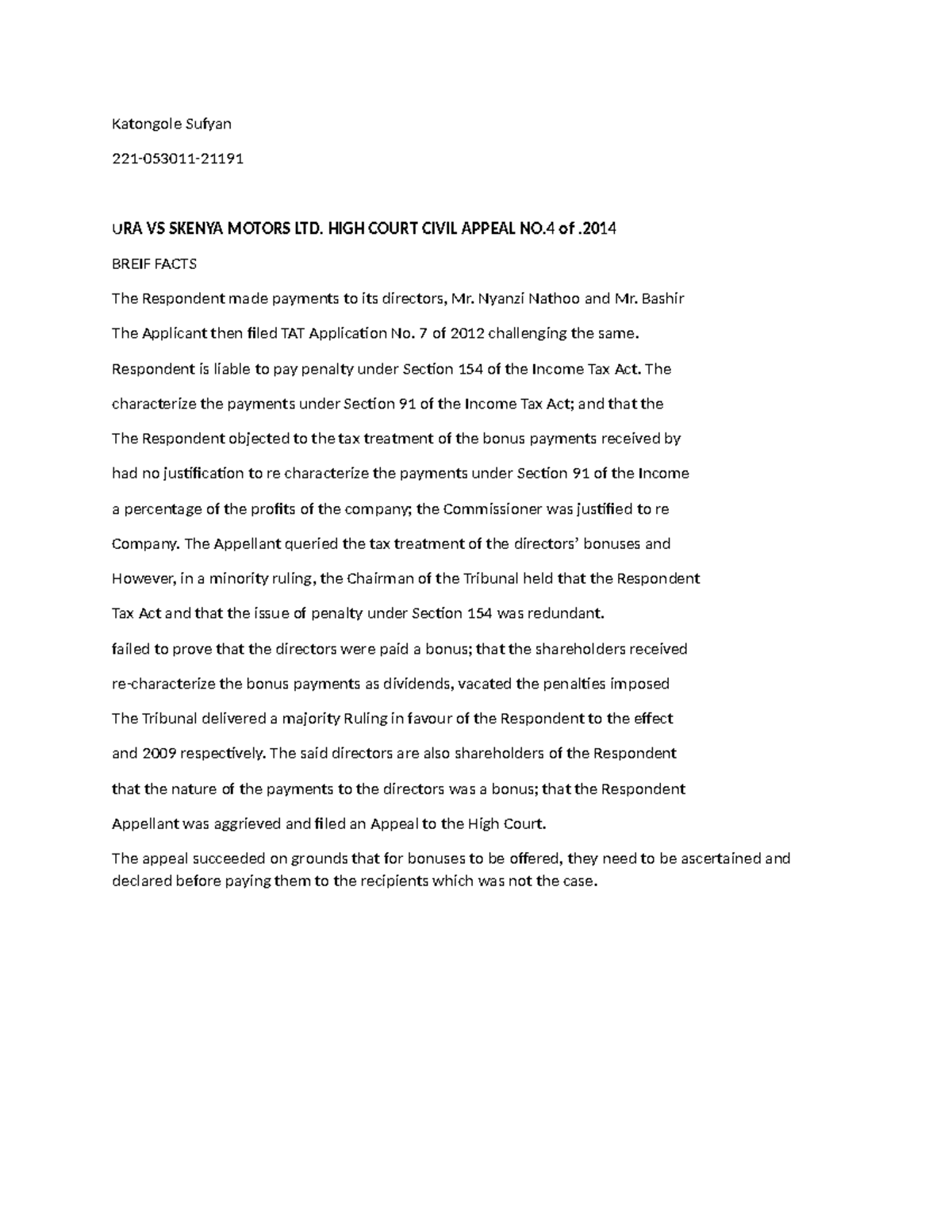 URA vs Skenya Motors Ltd: High Court Civil Appeal No. 4/2014 Summary ...