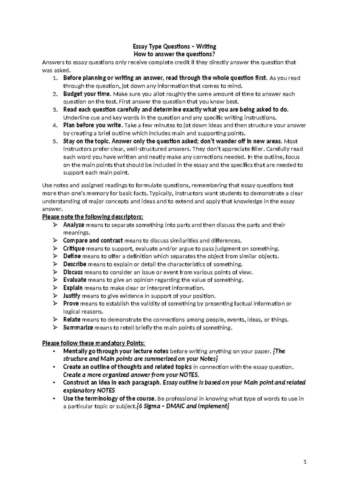 Strategies for Answering Essay Questions - Tips & Guidelines - Studocu