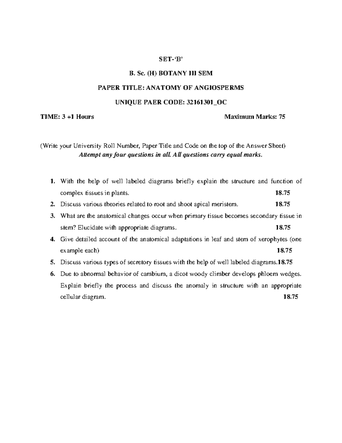 Botany PYQ: Anatomy of Angiosperms & Microbiology Questions - Sem III ...
