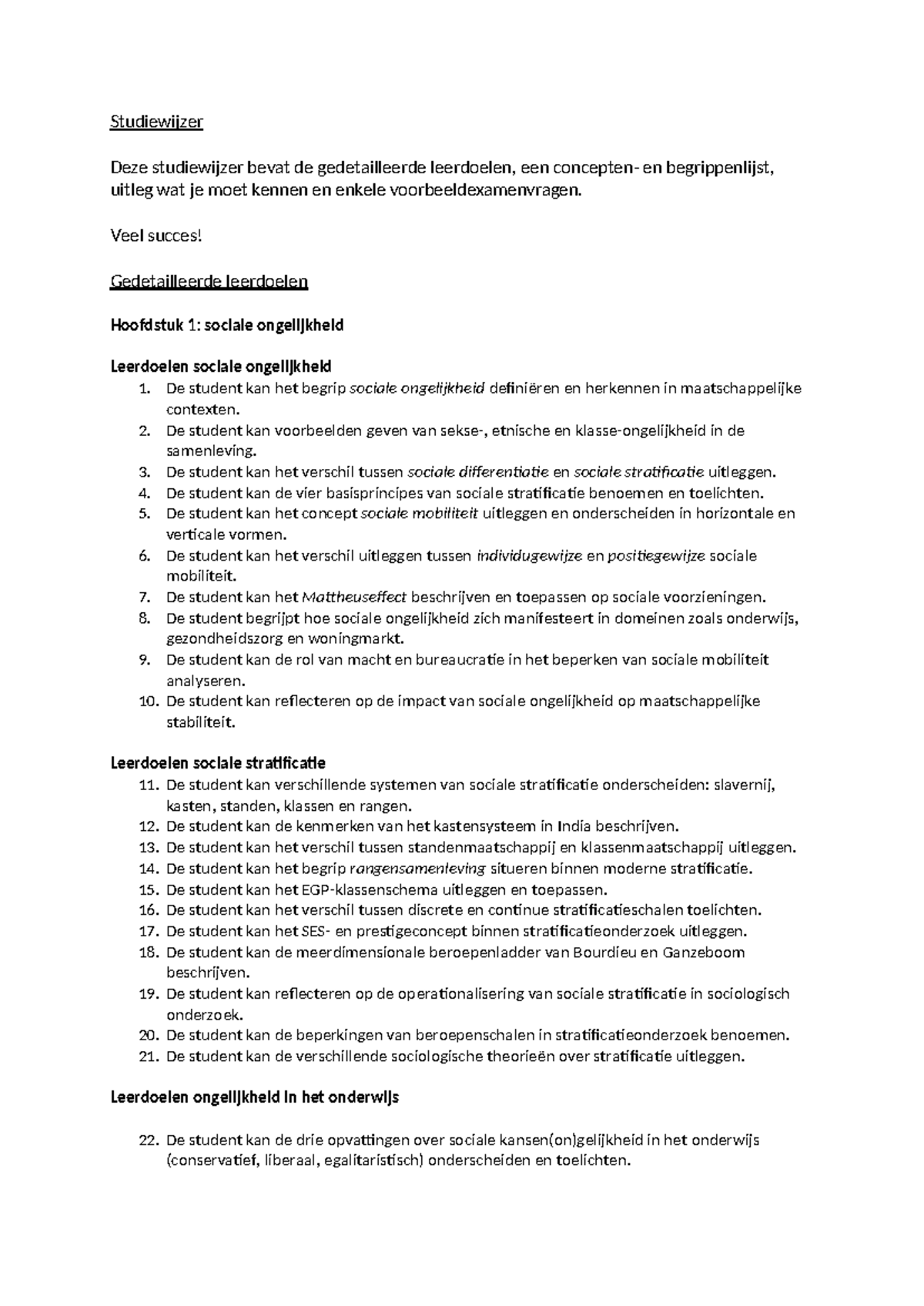 Definitieve Studiewijzer Sociologisch Perspectief 2: Leerdoelen en ...