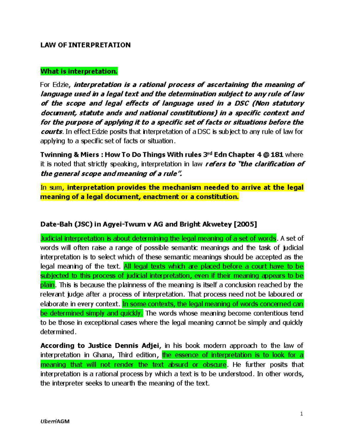LAW 302: Law of Interpretation Overview - AGM Notes - Studocu