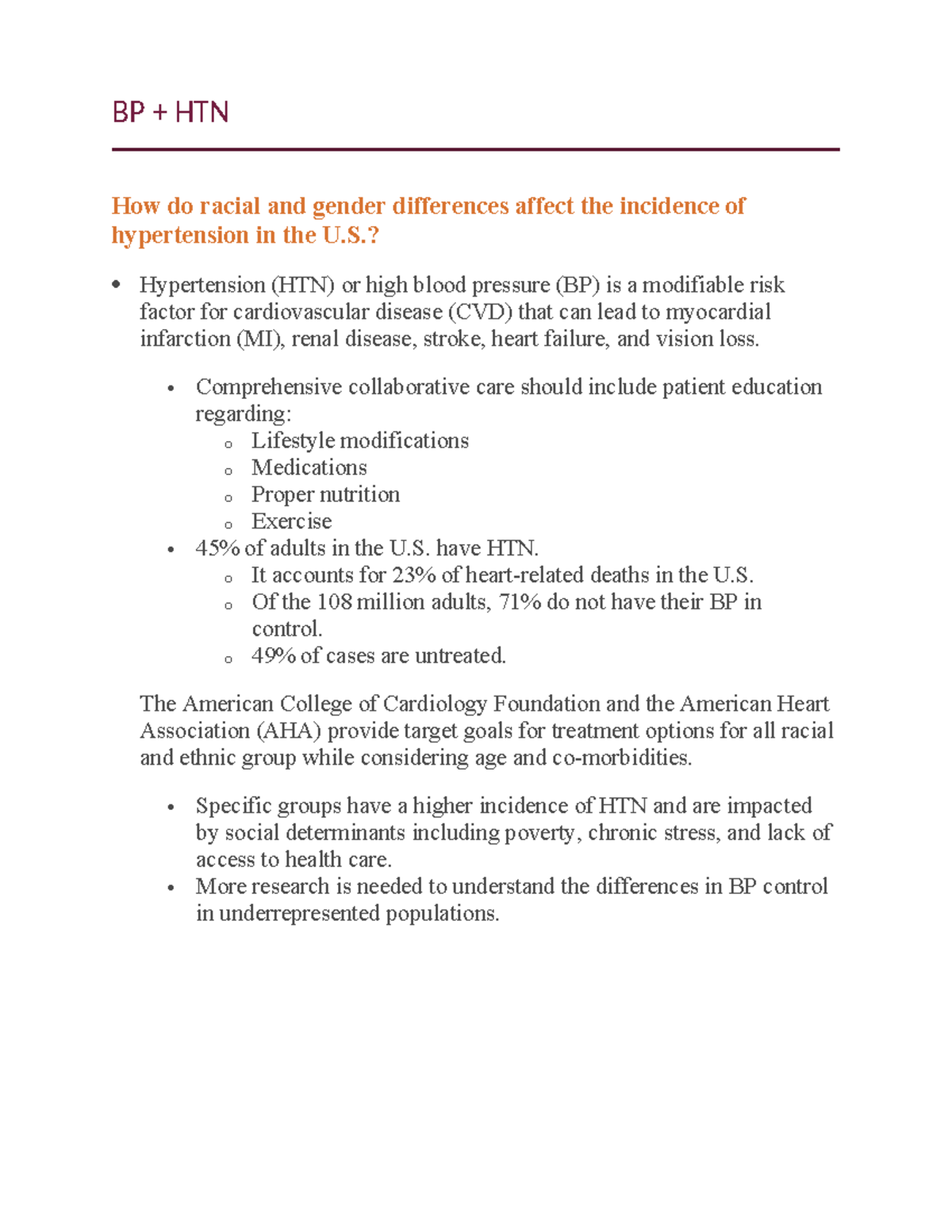 Hypertension and Blood Pressure: Comprehensive Sherpath Notes - Studocu