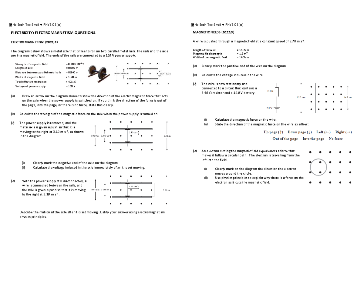 No Brain Too Small PHYSICS: ELECTROMAGNETISM & MOTORS STUDY GUIDE - Studocu