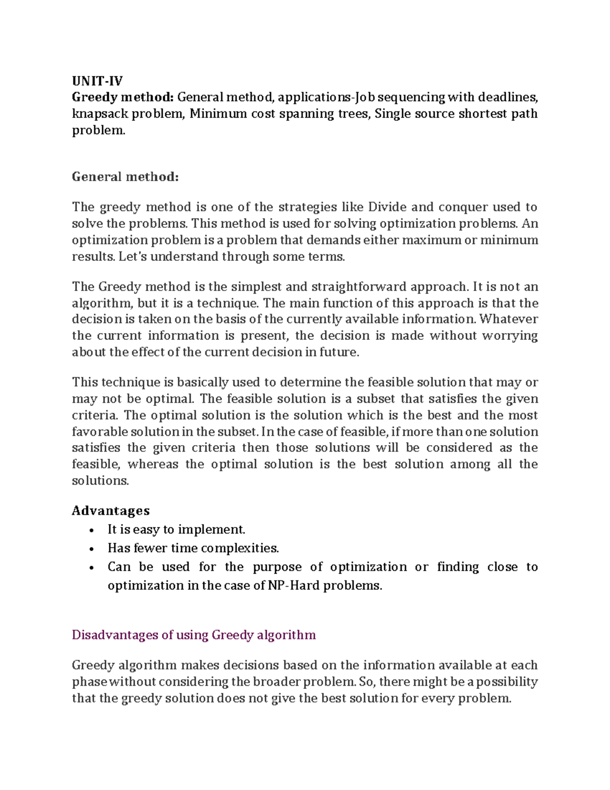 DAA UNIT IV - ok go through the material - UNIT-IV Greedy method ...