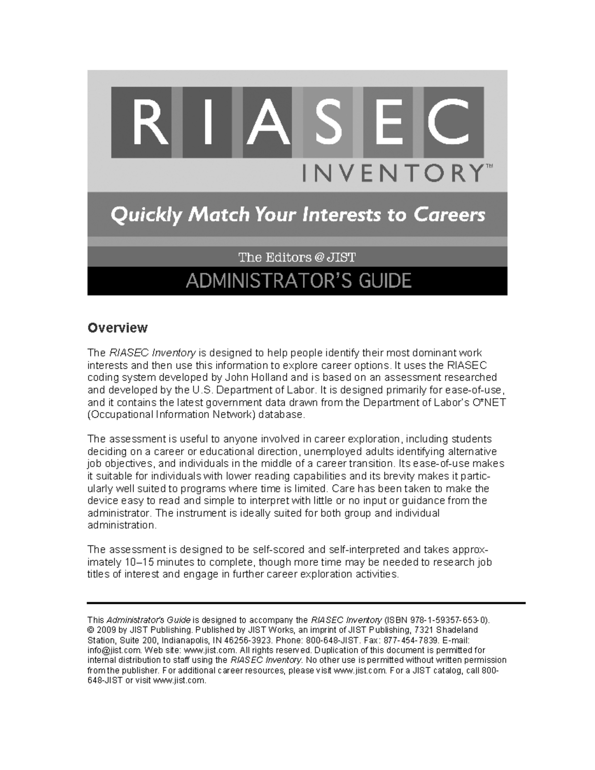 RIASEC Inventory Admin Guide: Career Interest Assessment Overview - Studocu