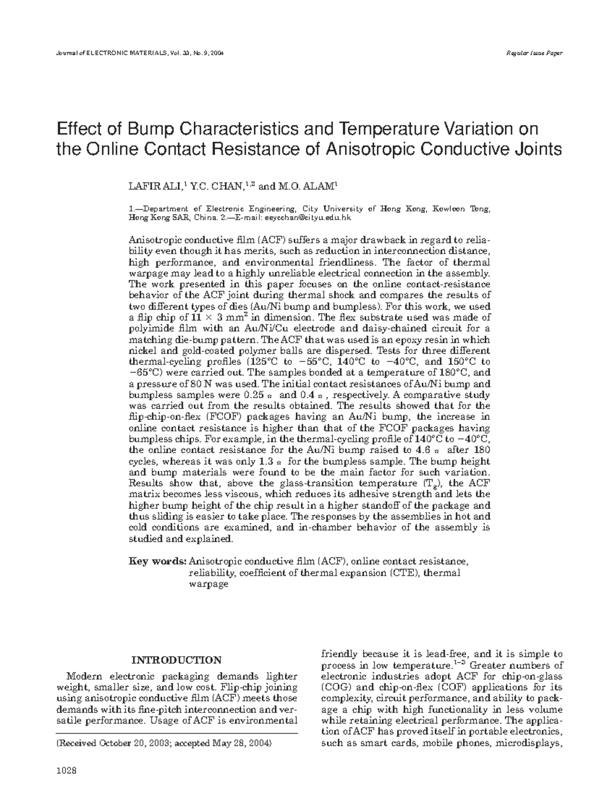 S11664 - Effect of Bump Characteristics on ACF Contact Resistance - Studocu