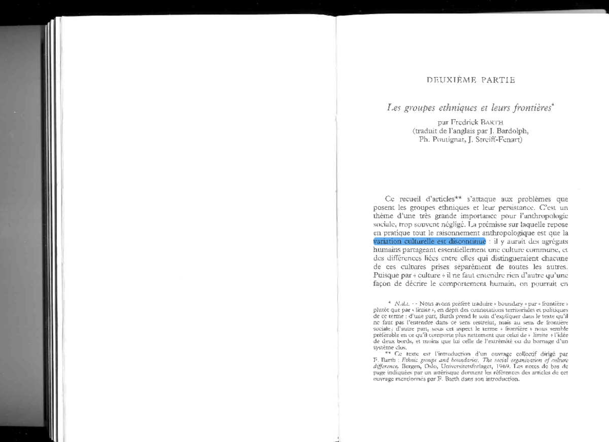 Les Groupes Ethniques et leurs Frontières - Analyse de Barth (1969 ...