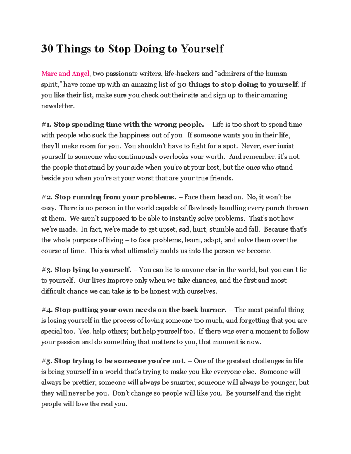 30 Things to Stop Doing to Yourself: A Guide to Self-Improvement - Studocu