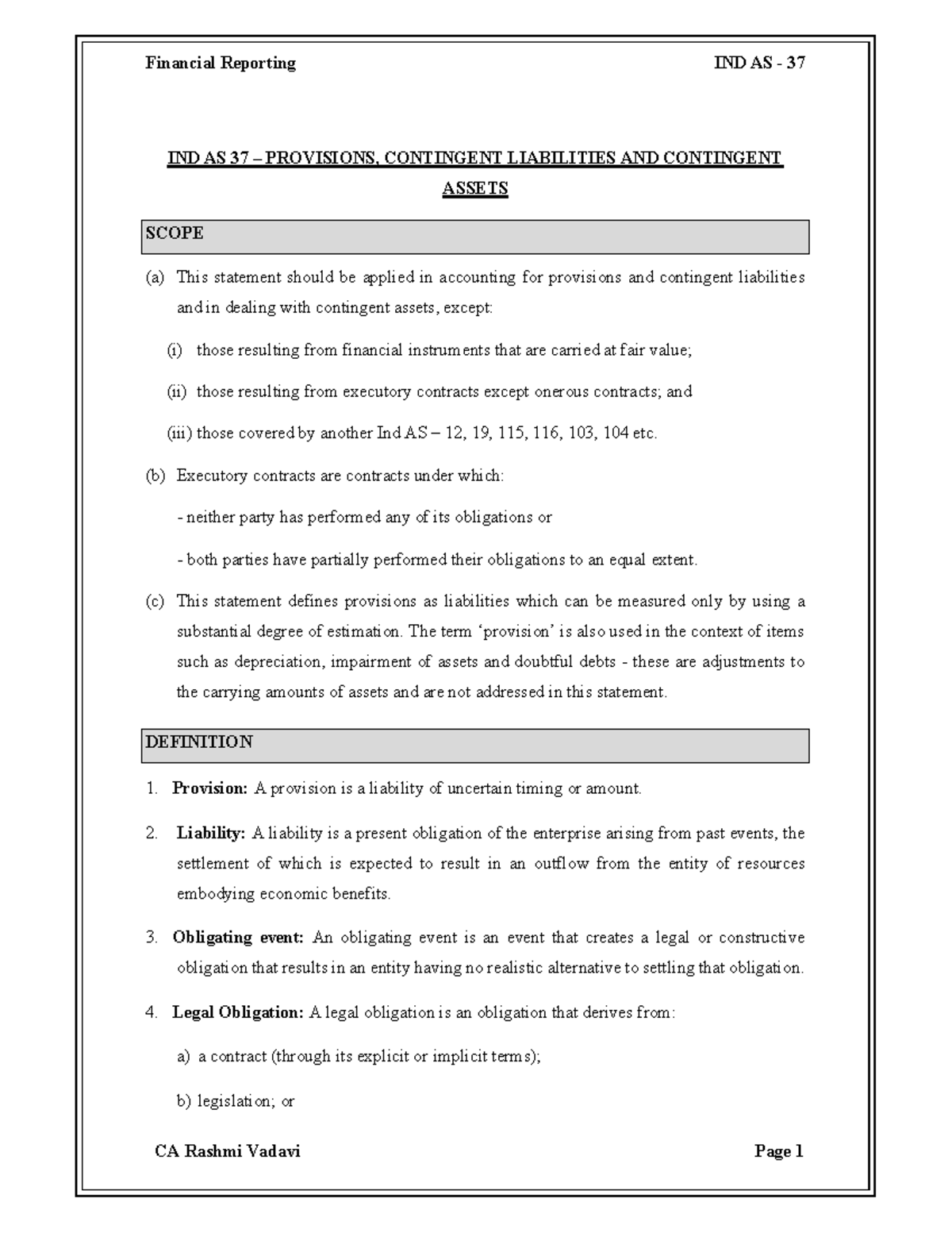 IND AS 37 - Overview of Provisions and Contingent Liabilities - Studocu