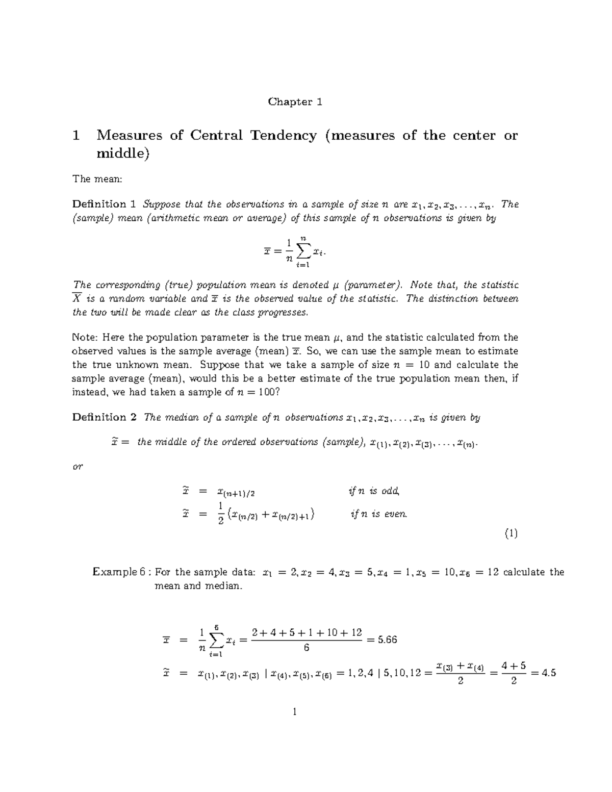 Measures of Central Tendency and Variability - Math 351 Lecture Notes ...