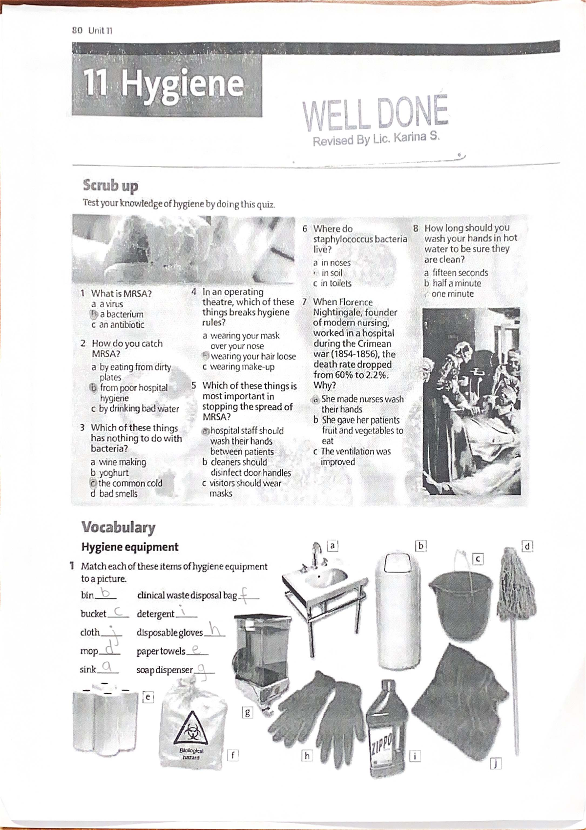Quiz on Hygiene - Unit 11 (Lic. Karina S.) - Studocu