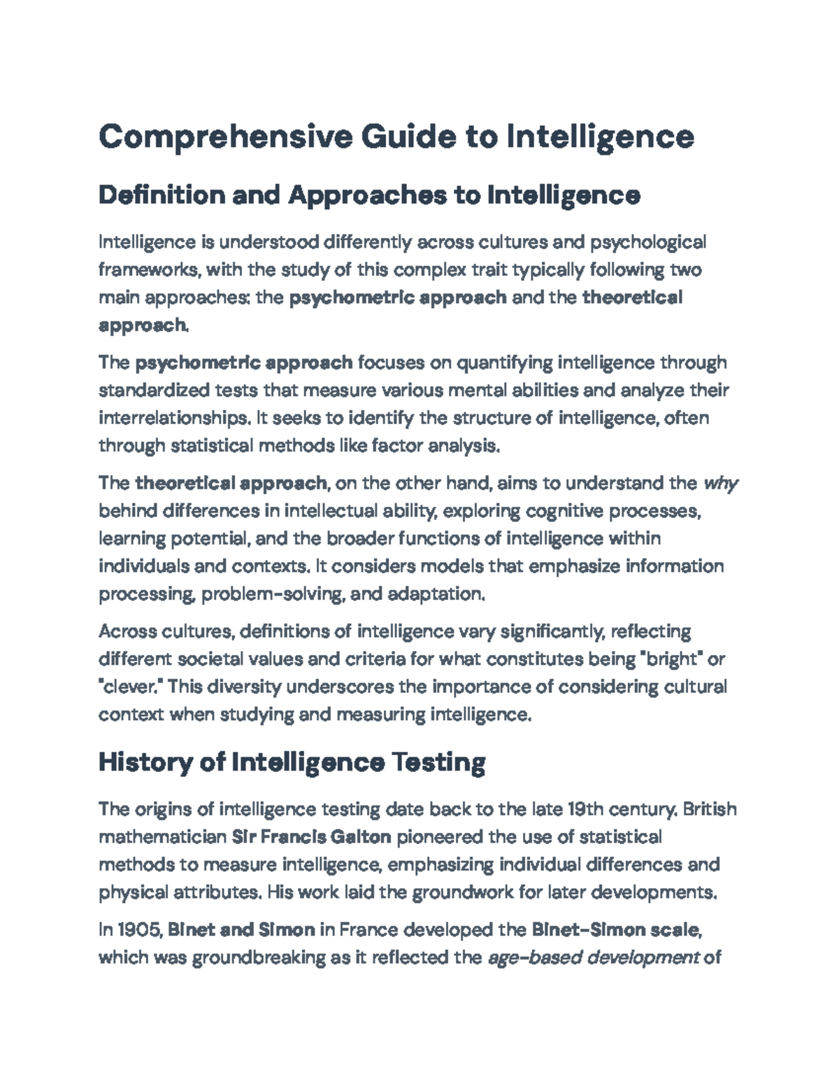 Comprehensive Overview of Intelligence: Measurement & Cultural Issues ...
