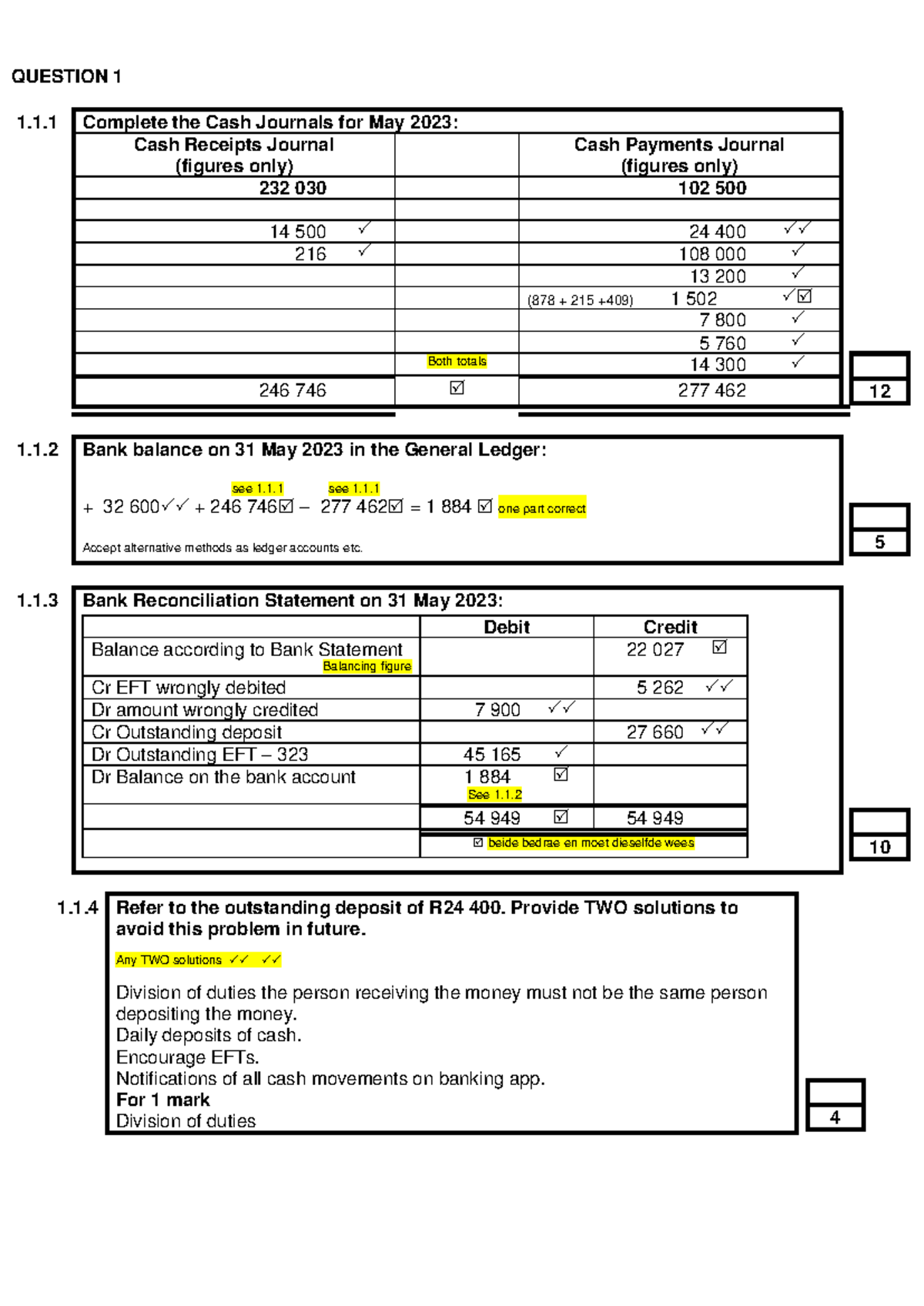 Bank reconciliation memo for May 2023: Cash journals and solutions ...