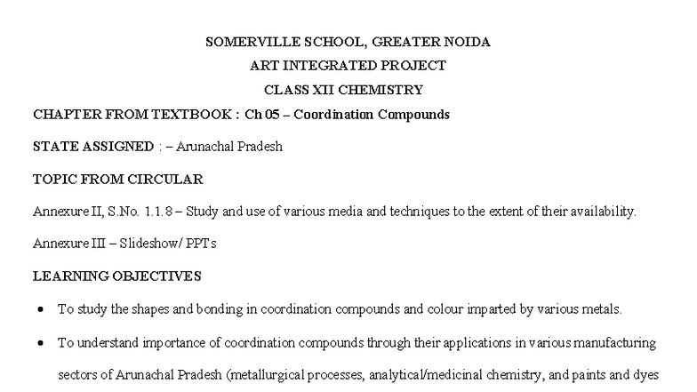 Class XII Art Integrated Project: Coordination Compounds in Chemistry ...