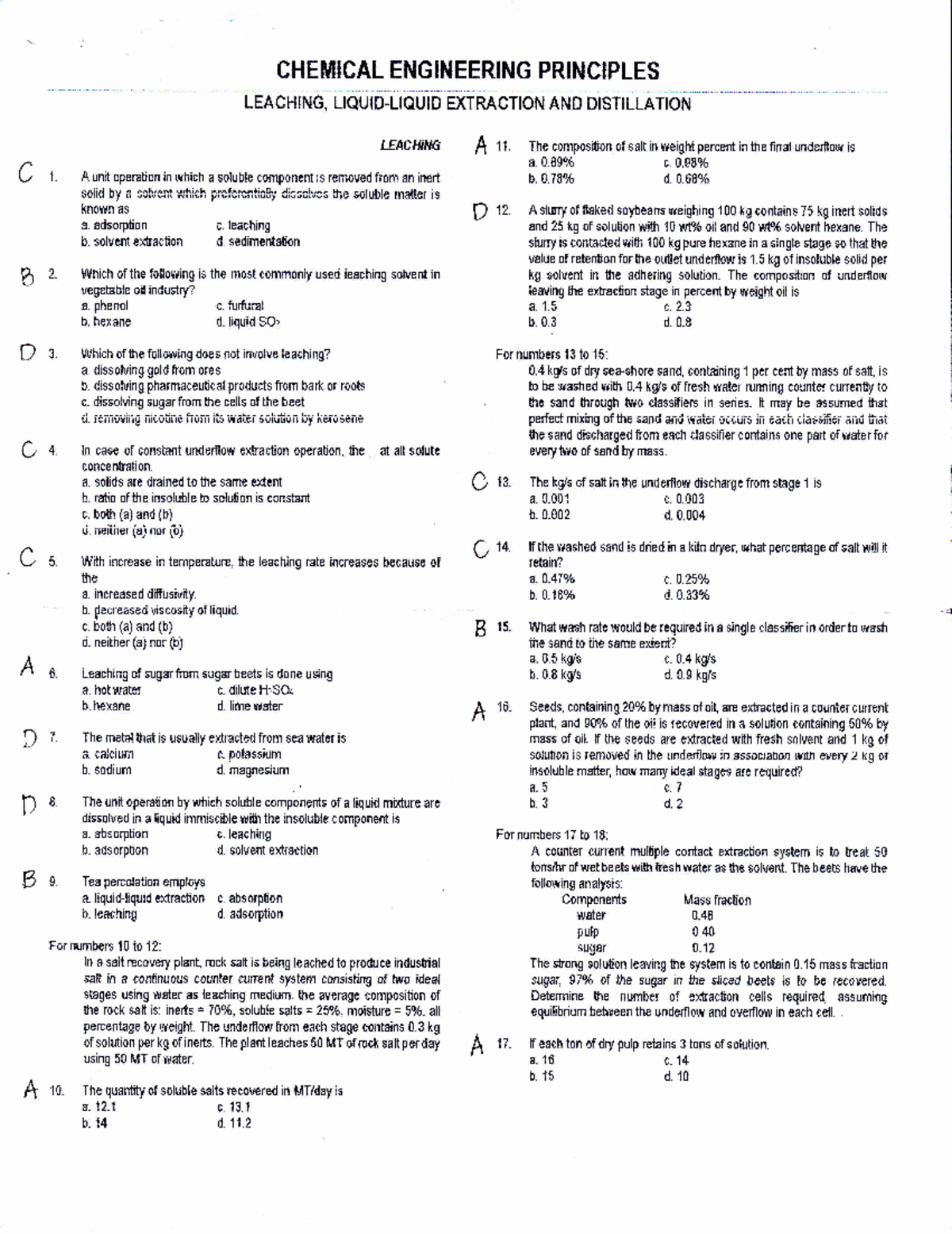 Leaching, Liquid-Liquid Extraction, Distillation - CHEMICAL ENGINEERING ...